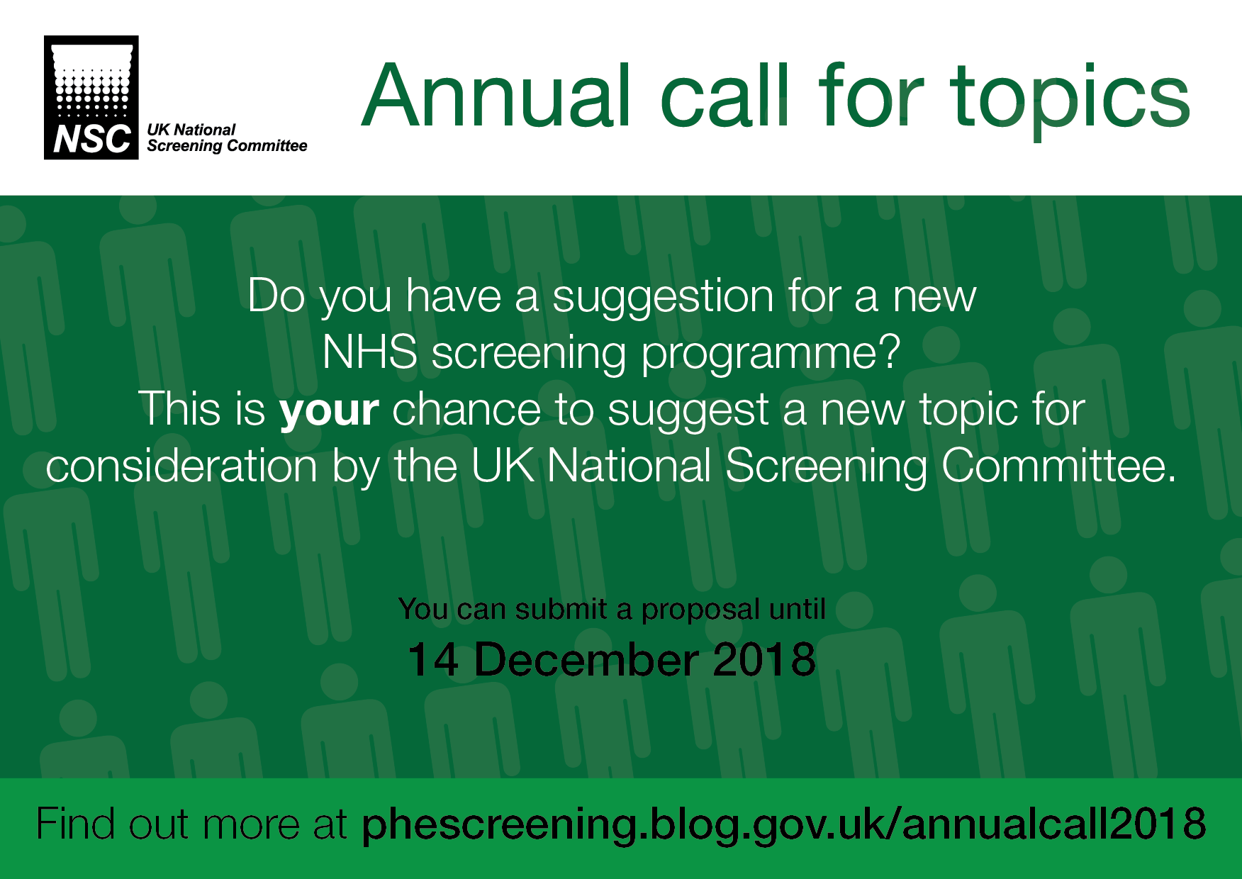 Annual call for new screening programmes open – PHE Screening