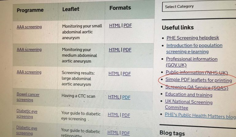 NHS Abdominal Aortic Aneurysm Screening Programme – PHE Screening