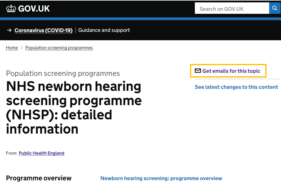 Find the screening information you need on GOV.UK – PHE Screening