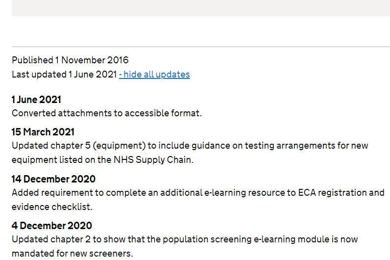 Find the screening information you need on GOV.UK – PHE Screening